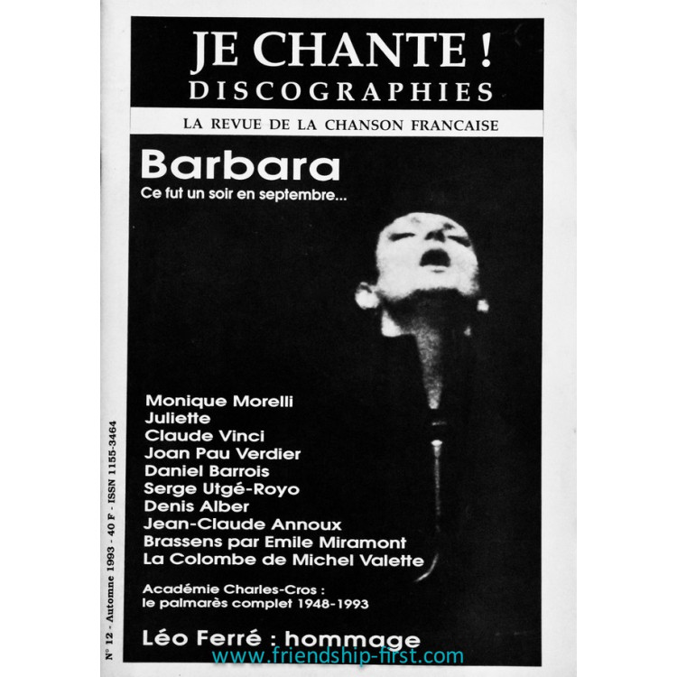 JE CHANTE ! N°12 / BARBARA (Automne 1993) - www.friendship-first.com